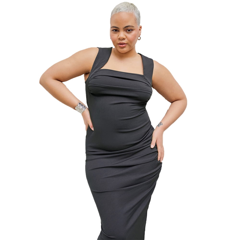 AURA Plus Size Backless Bodycon Midi Dress Sleeveless Knitted 3D ...