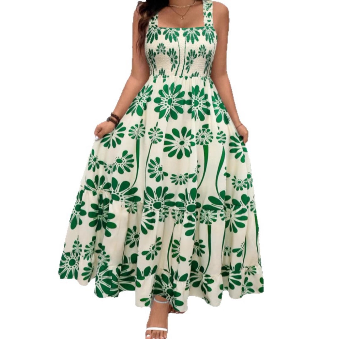 AURA Plus Size Floral Long Dress Digital Print Square Neck Leisure ...