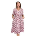 AURA Plus Size Floral Midi Dress V Neck Short Sleeve A Line Commuting ...