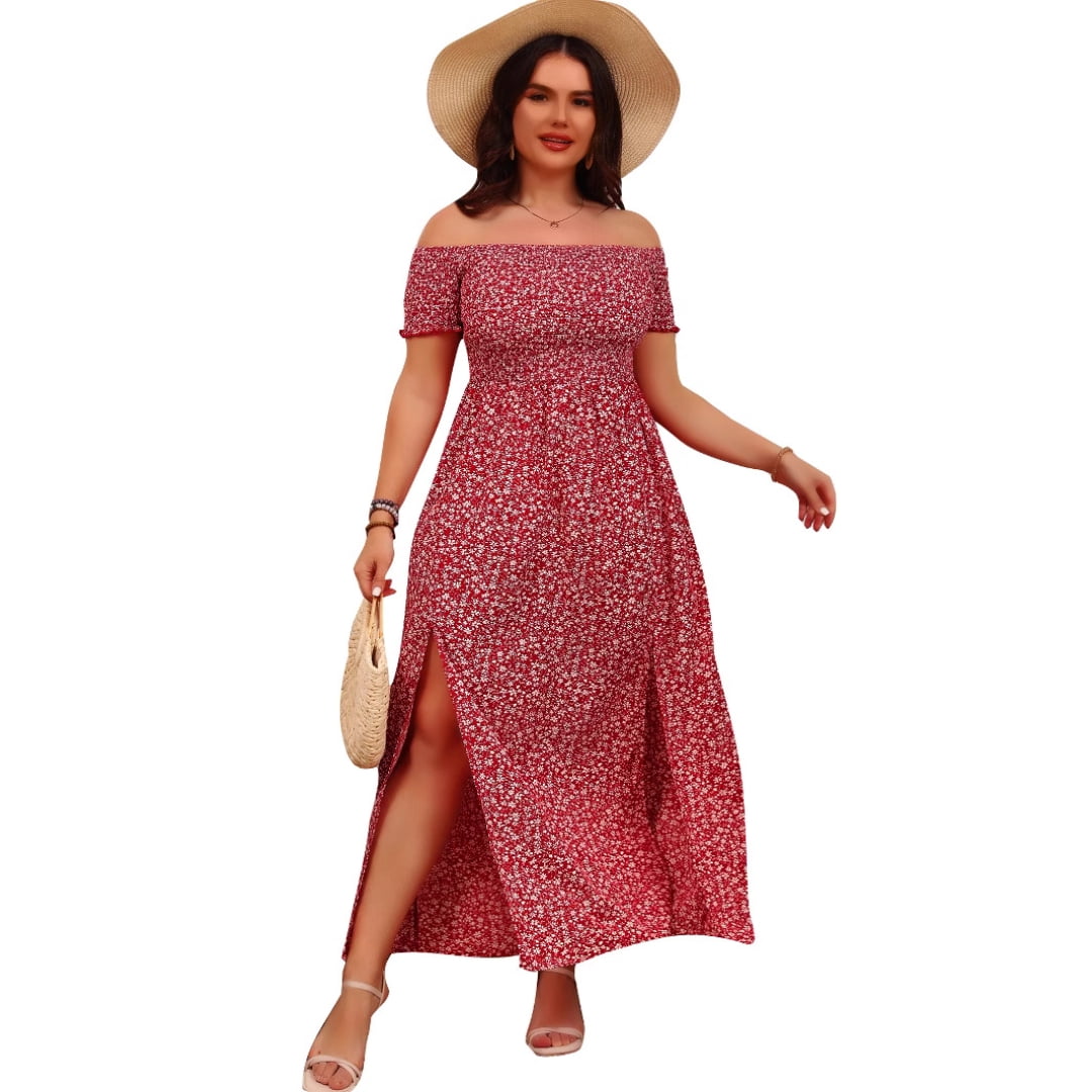 Aura Plus Size Floral Off Shoulder Maxi Dress Elegant Summer Long Dress