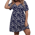 AURA Plus Size Knit A Line Mini Dress V Neck High Waist Printed Short ...