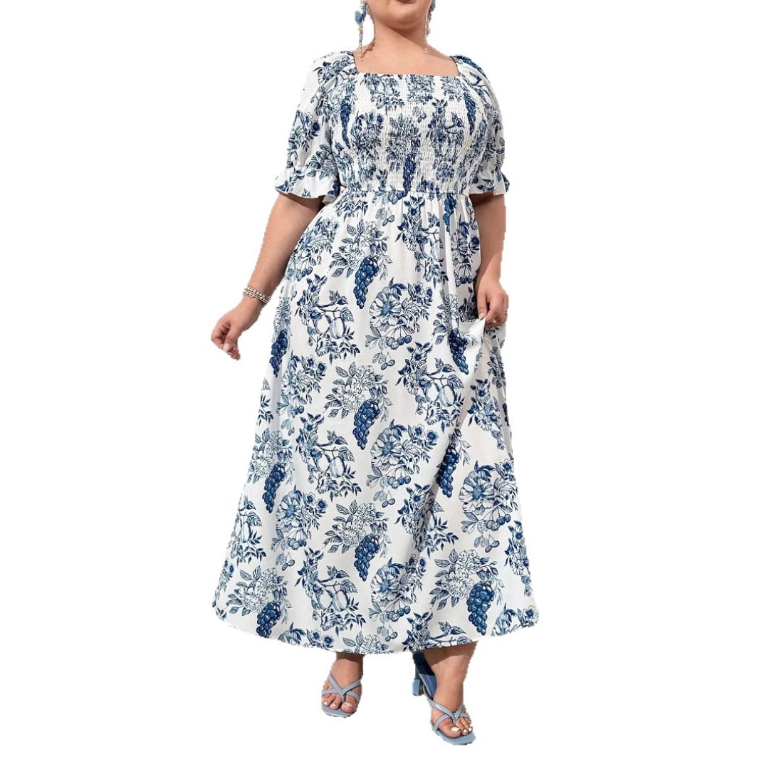 AURA Plus Size Off Shoulder Floral Print Dress A Line Long Dress ...