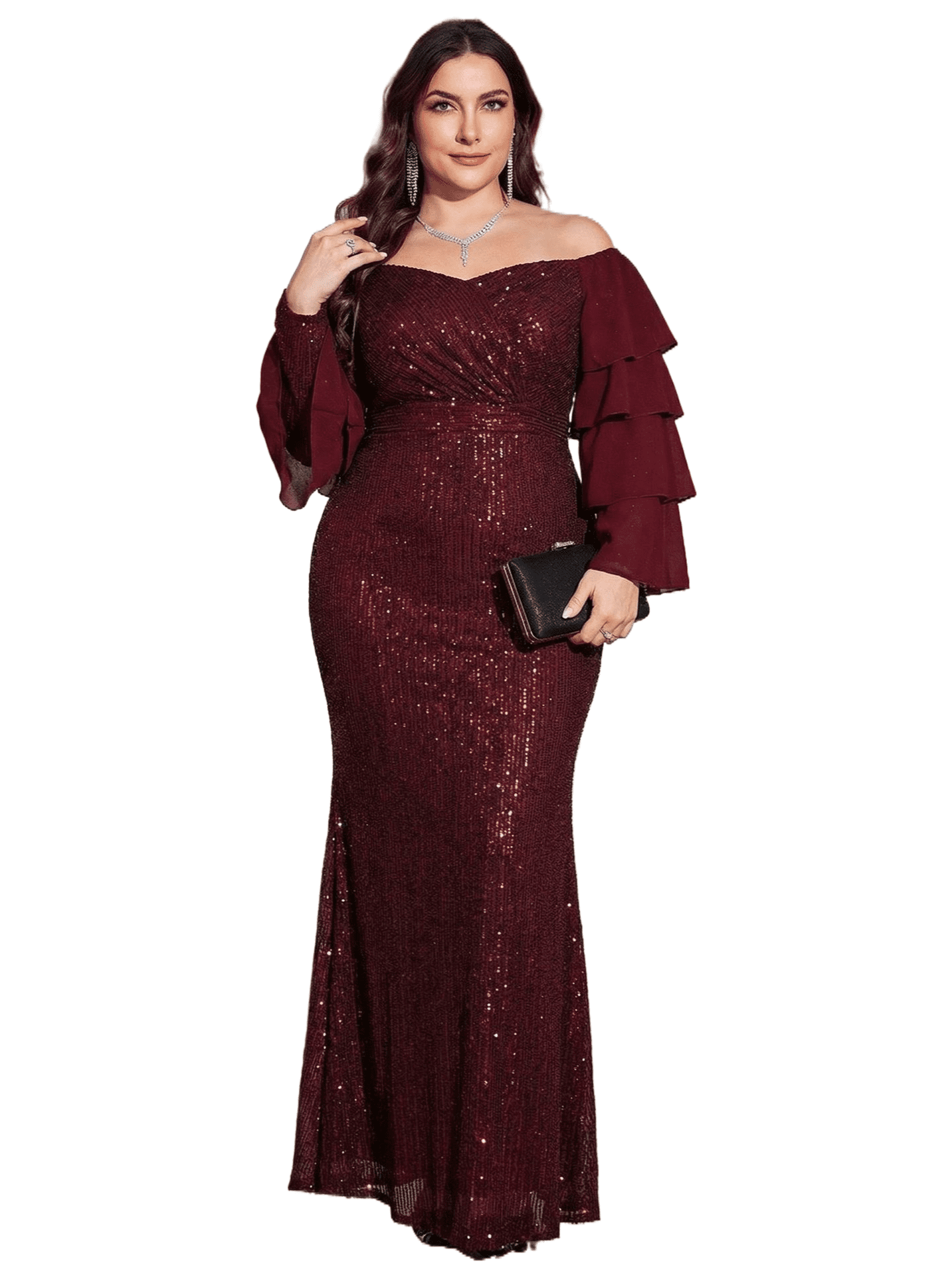 AURA Plus Size Off Shoulder Midi Dress 0XL-5XL Elegant Sequin Party ...