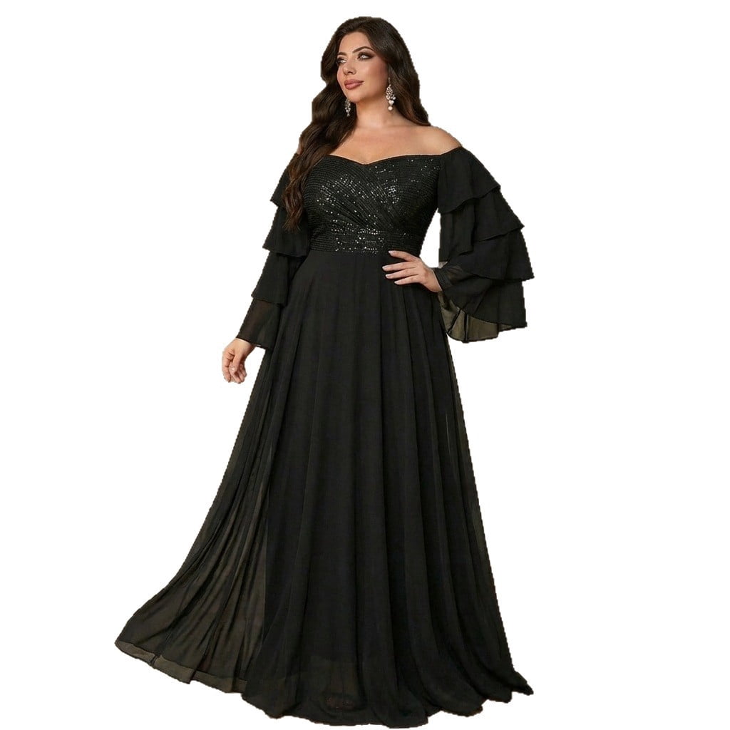 AURA Plus Size Sequin Bridesmaid Dress Off Shoulder Gown 0XL-4XL ...