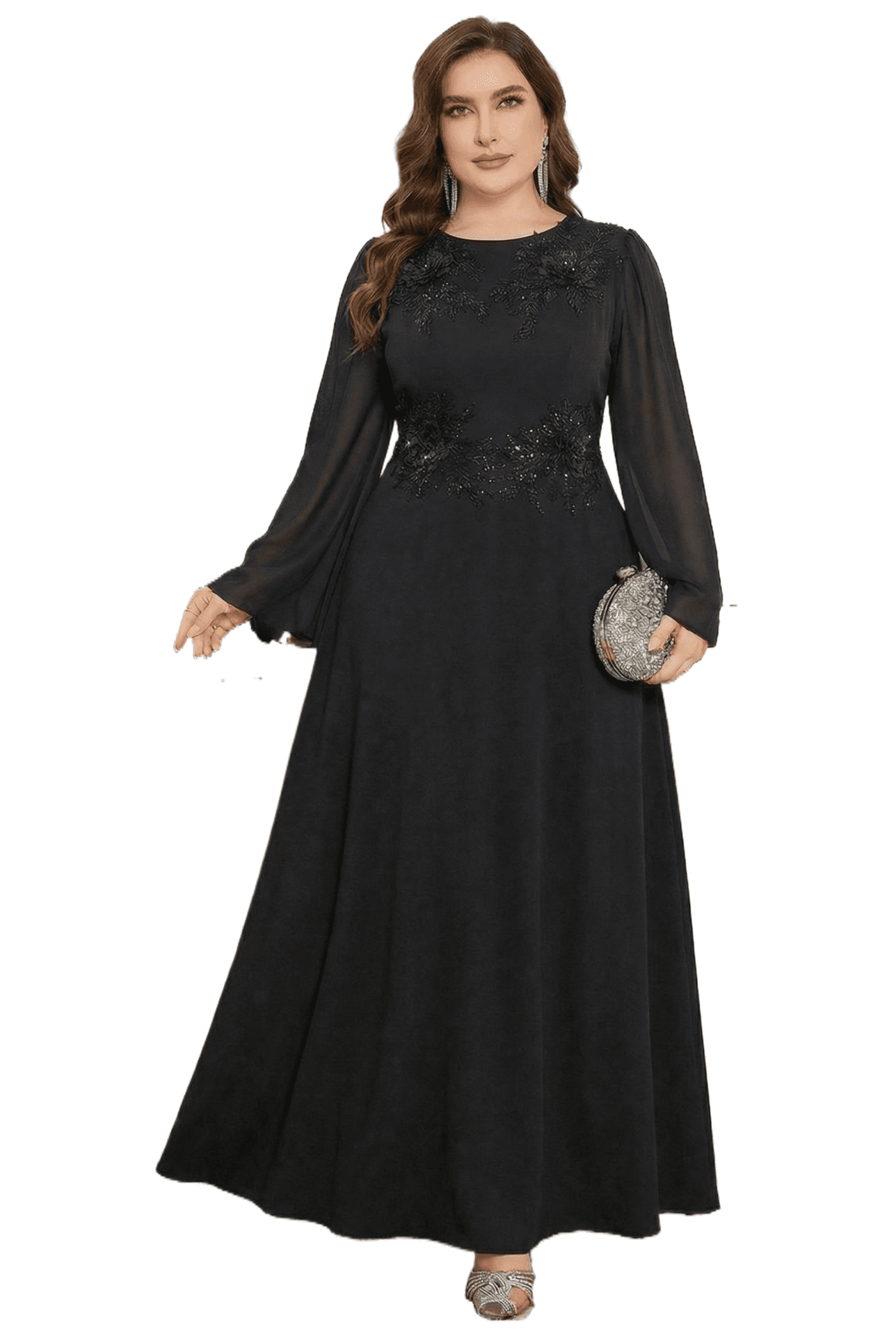 AURA Plus Size Sequin Evening Dress 0XL-4XL Elegant Long Sleeve Party ...