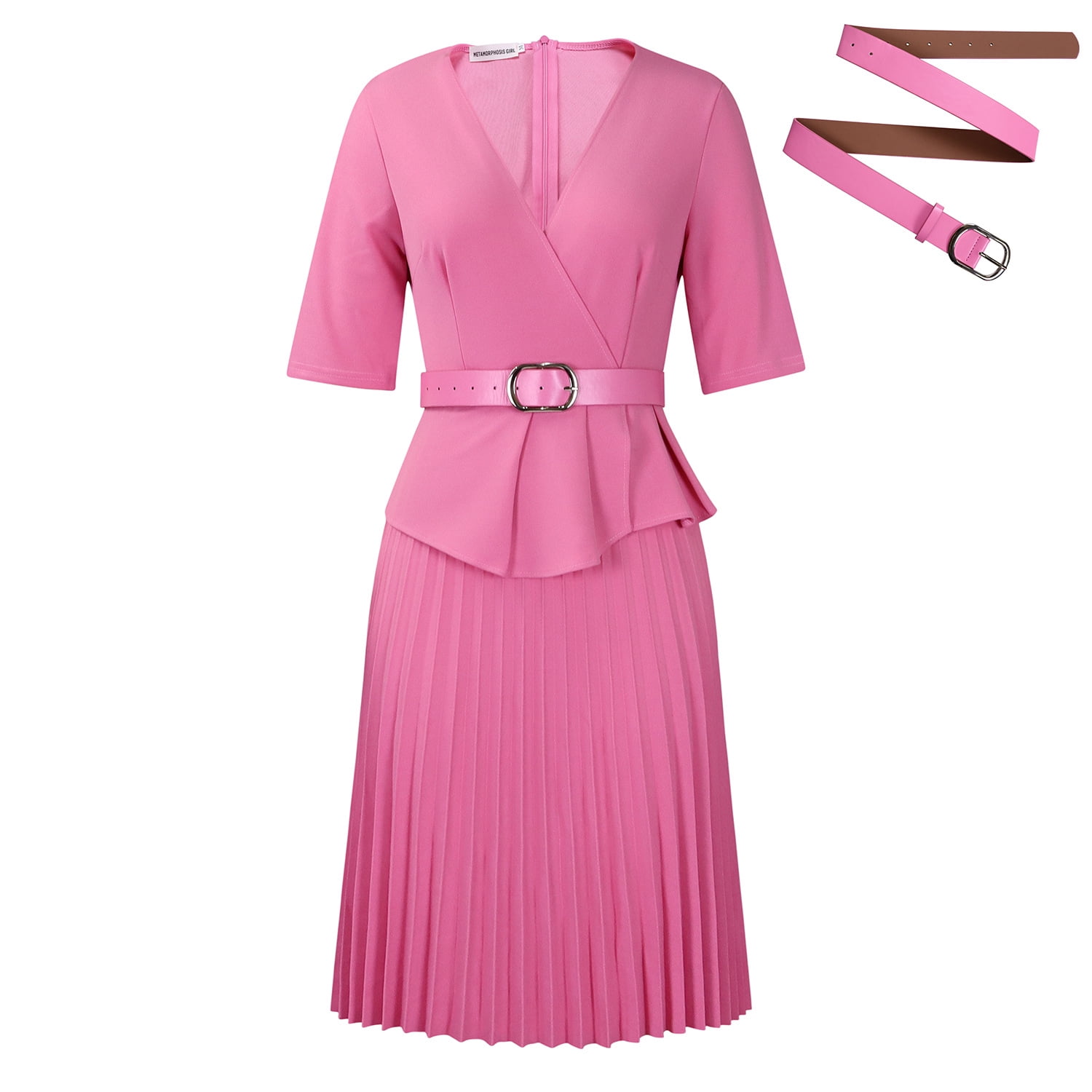 AURA Plus Size V Neck Pleated A Line Midi Dress High Waist Elegant ...