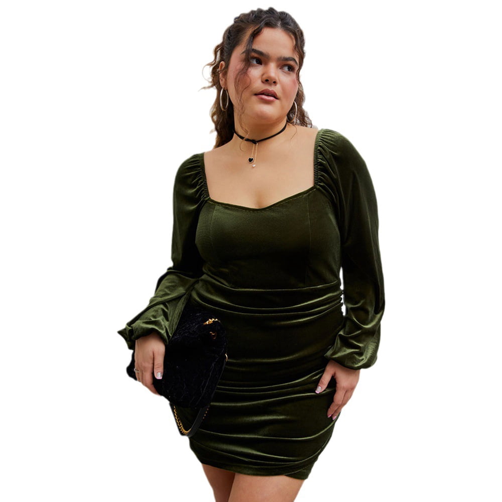 AURA Plus Size Velvet Backless Ruched Bodycon Mini Dress Sweetheart ...