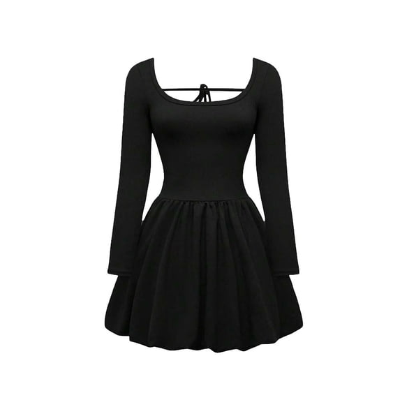 AURA Plus Size Womens Black U Neck High Waist A Line Mini Dress Long ...