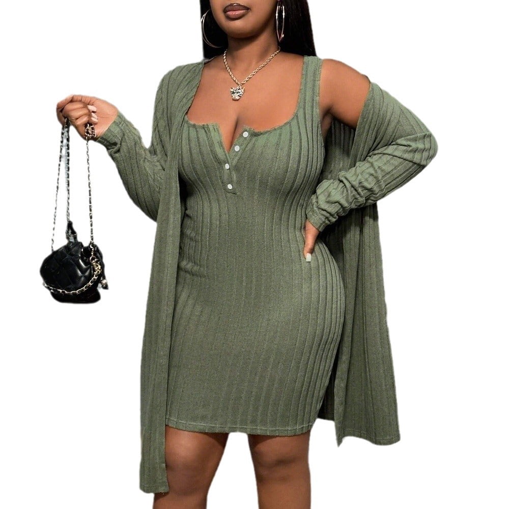 AURA Plus Size Womens Sage Green Cape Dress Two Piece Set Long Sleeve ...
