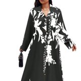 AURA Printed Long Dress Stand Up Collar Long Sleeve Work Commuting Fall ...
