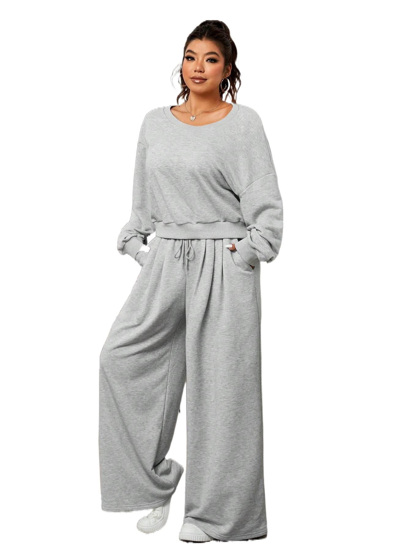 AURA Women Pants Set Geometric Print Sweatshirt And Wide Leg Pants ...