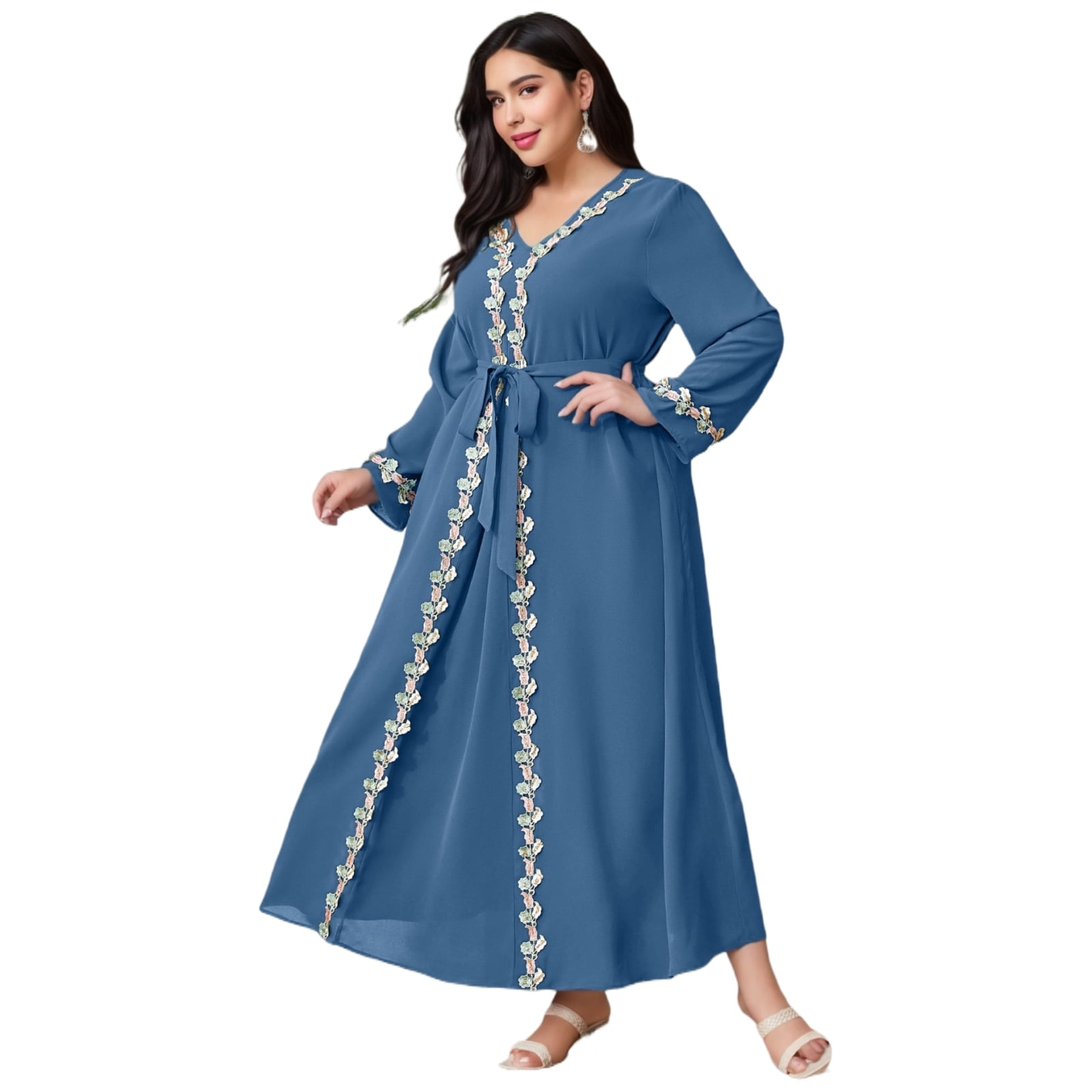 AURA Women Plus Size Muslim Long Sleeve Maxi Dress Elegant Lace ...