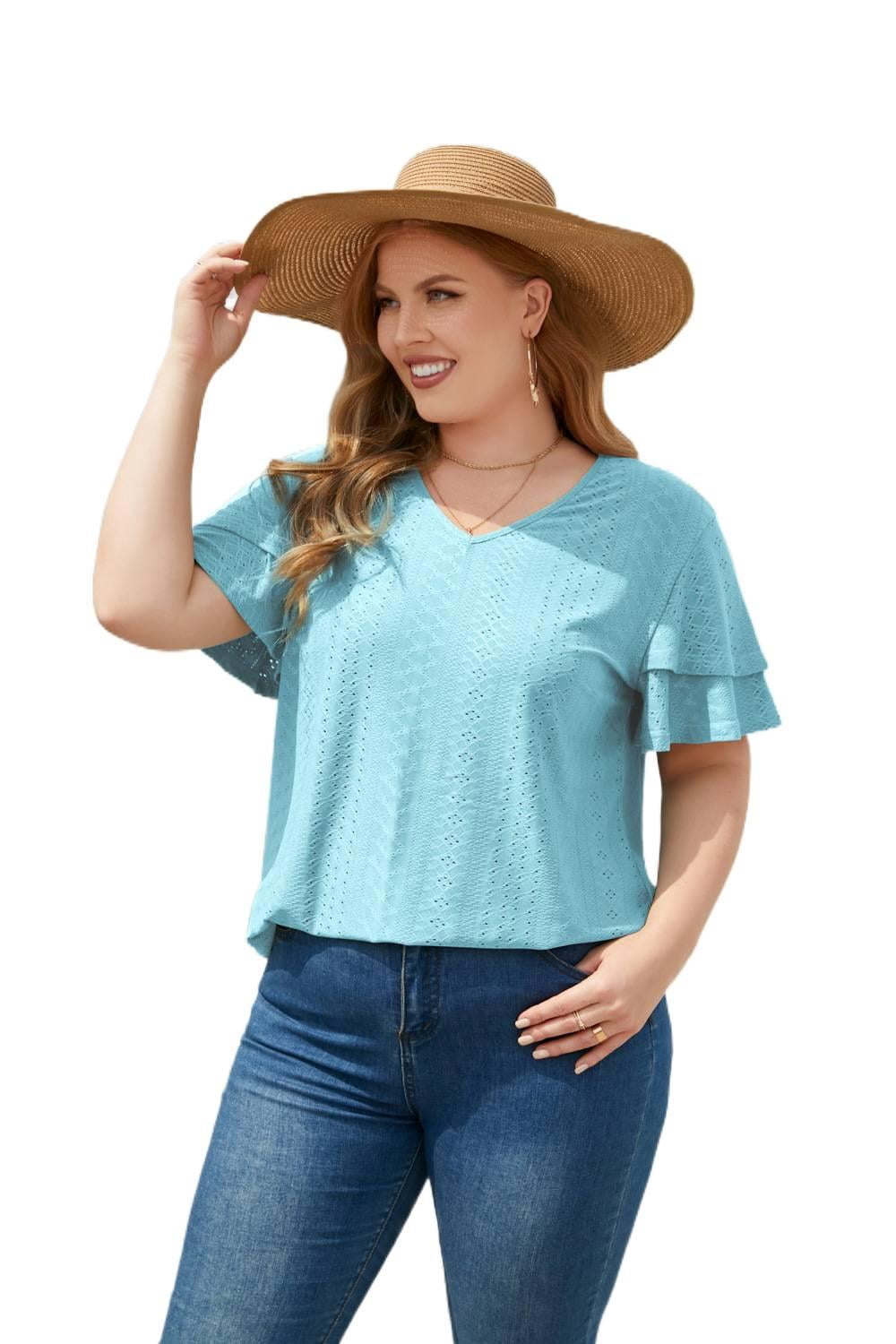 AURA Women Plus Size T Shirt V Neck Short Sleeve Loose Fit Casual ...