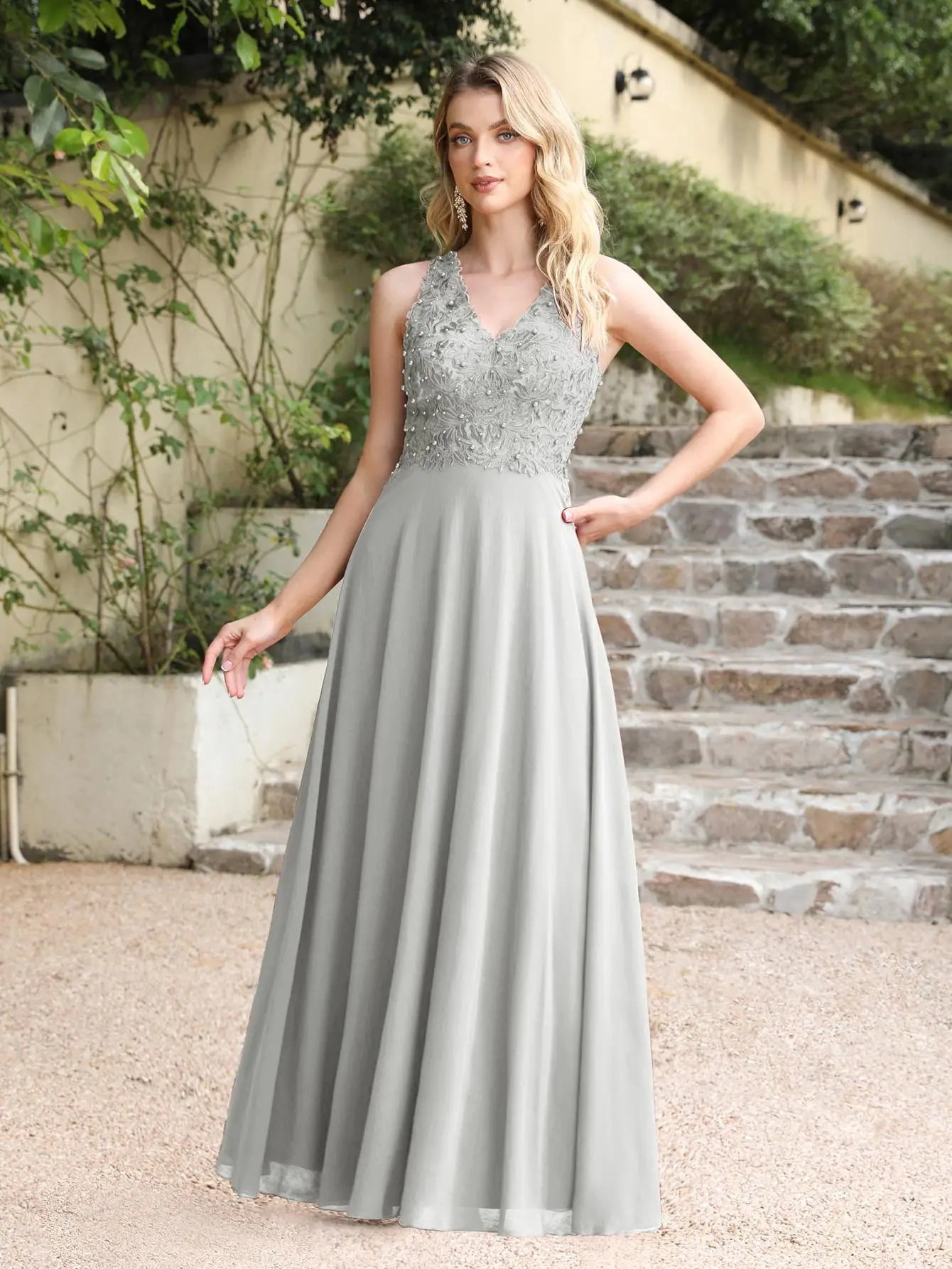 AURA Women Sequin Evening Dress Deep V Neck Sleeveless Split Long ...