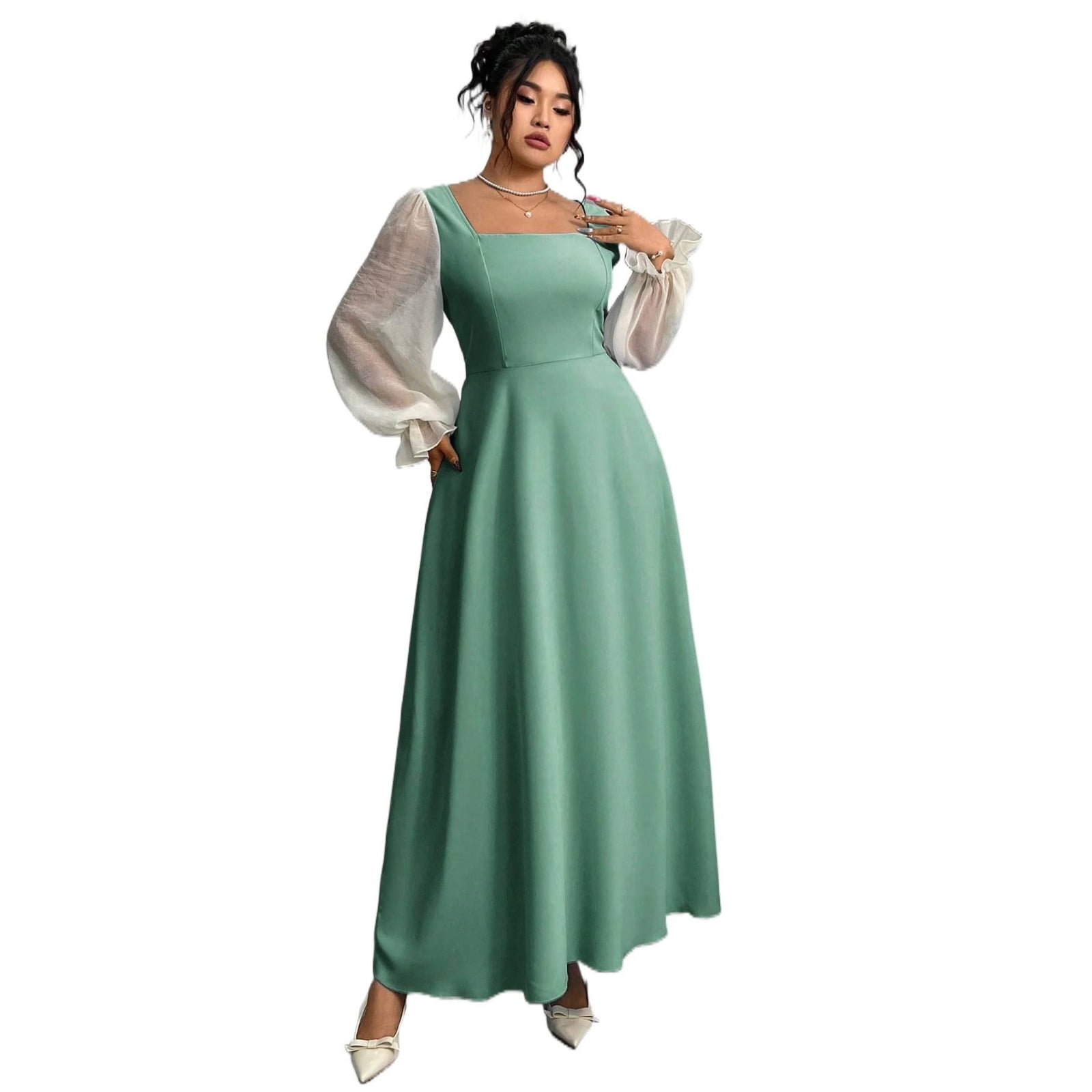 AURA Women Strapless Dress Printed Mesh Splicing Long A Line Dress For ...