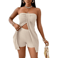 AURA Women Tube Top Shorts Set Ribbed Knit Outfit S-XXL Summer Casual ...