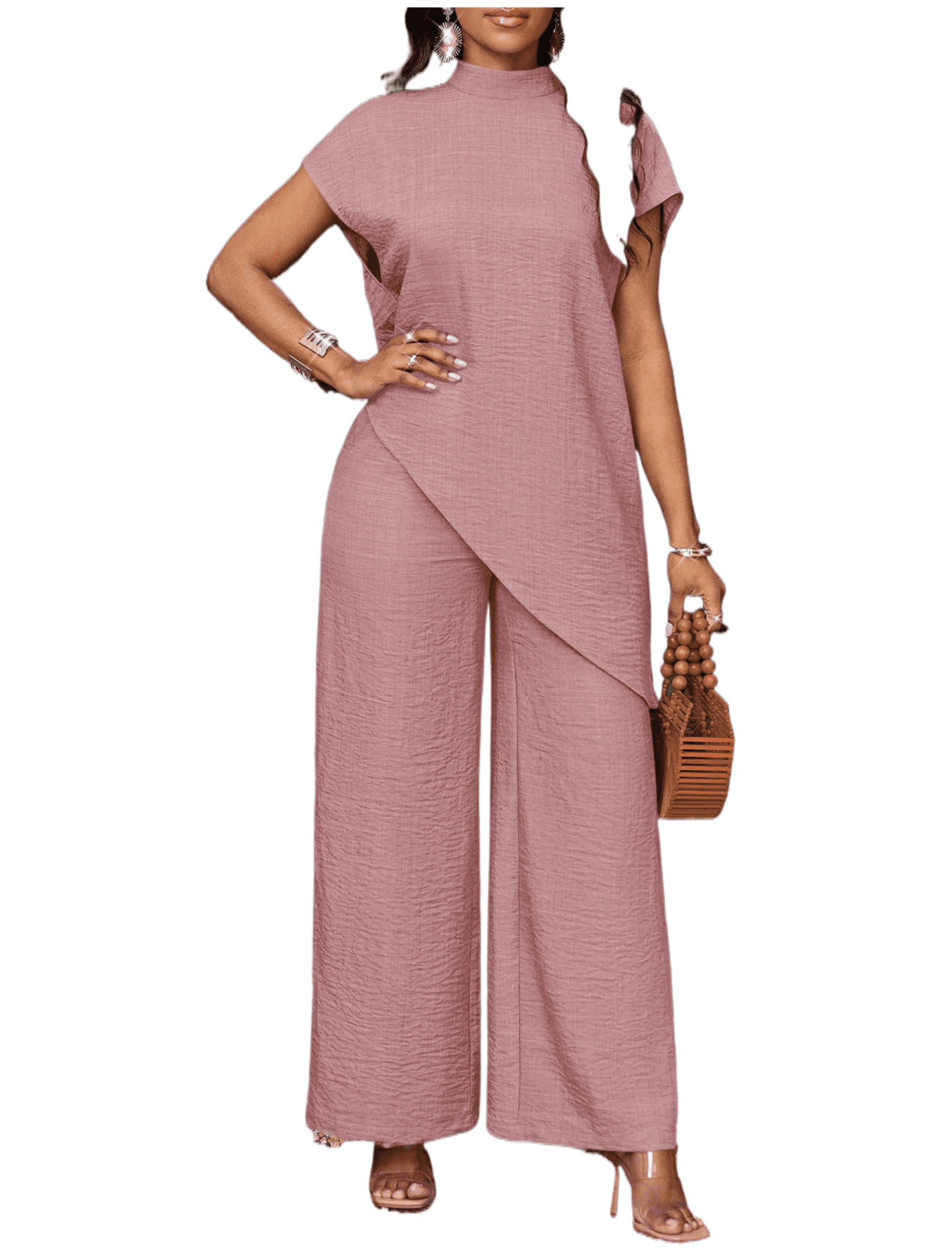 AURA Women Wide Leg Pants Set Short Sleeve Vest S-XXL Summer Casual Two ...