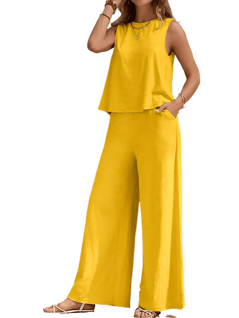 AURA Women Wide Leg Pants Set Sleeveless Vest Outfit XS-XXL Casual ...