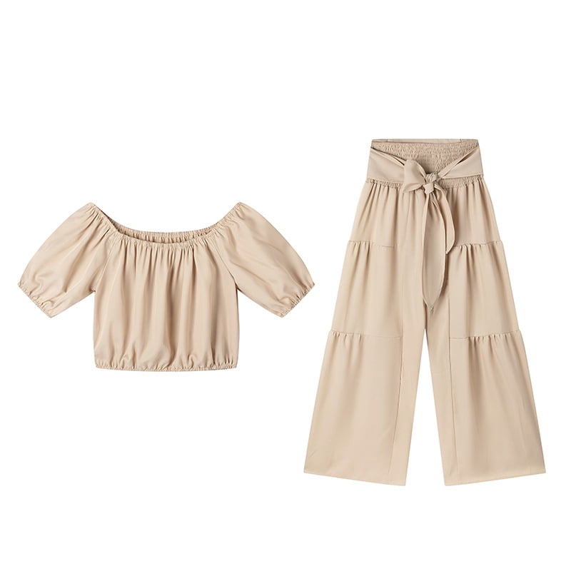 AURA Women’s Two Piece Pants Set Wide Leg Pants Lace Up Turn Down ...