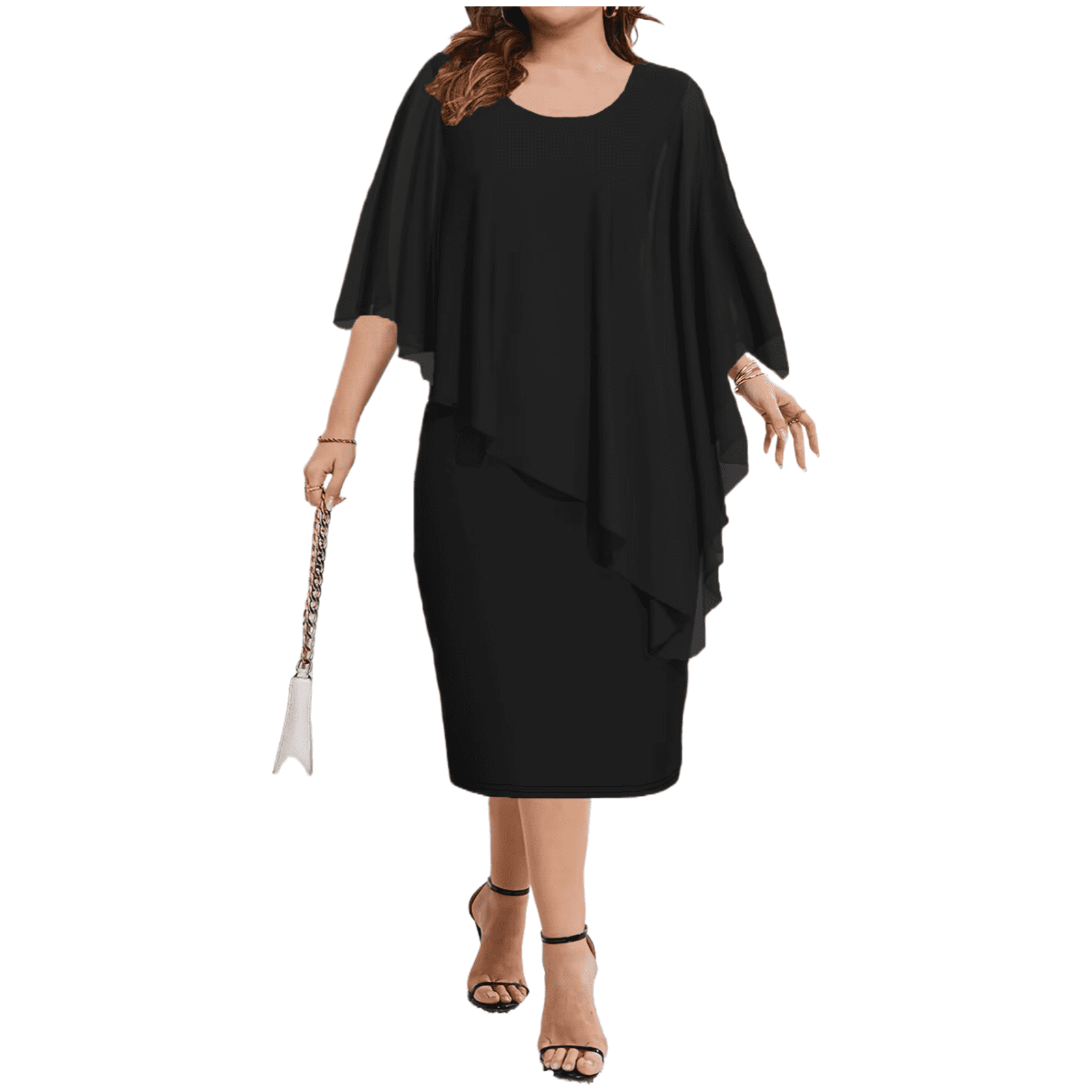 AURA Womens Chiffon Cape Dress Sleeveless Midi Dress Elegant ...
