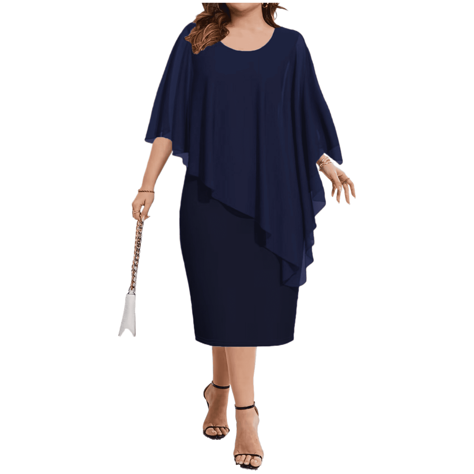 AURA Womens Chiffon Cape Dress Sleeveless Midi Dress Elegant ...