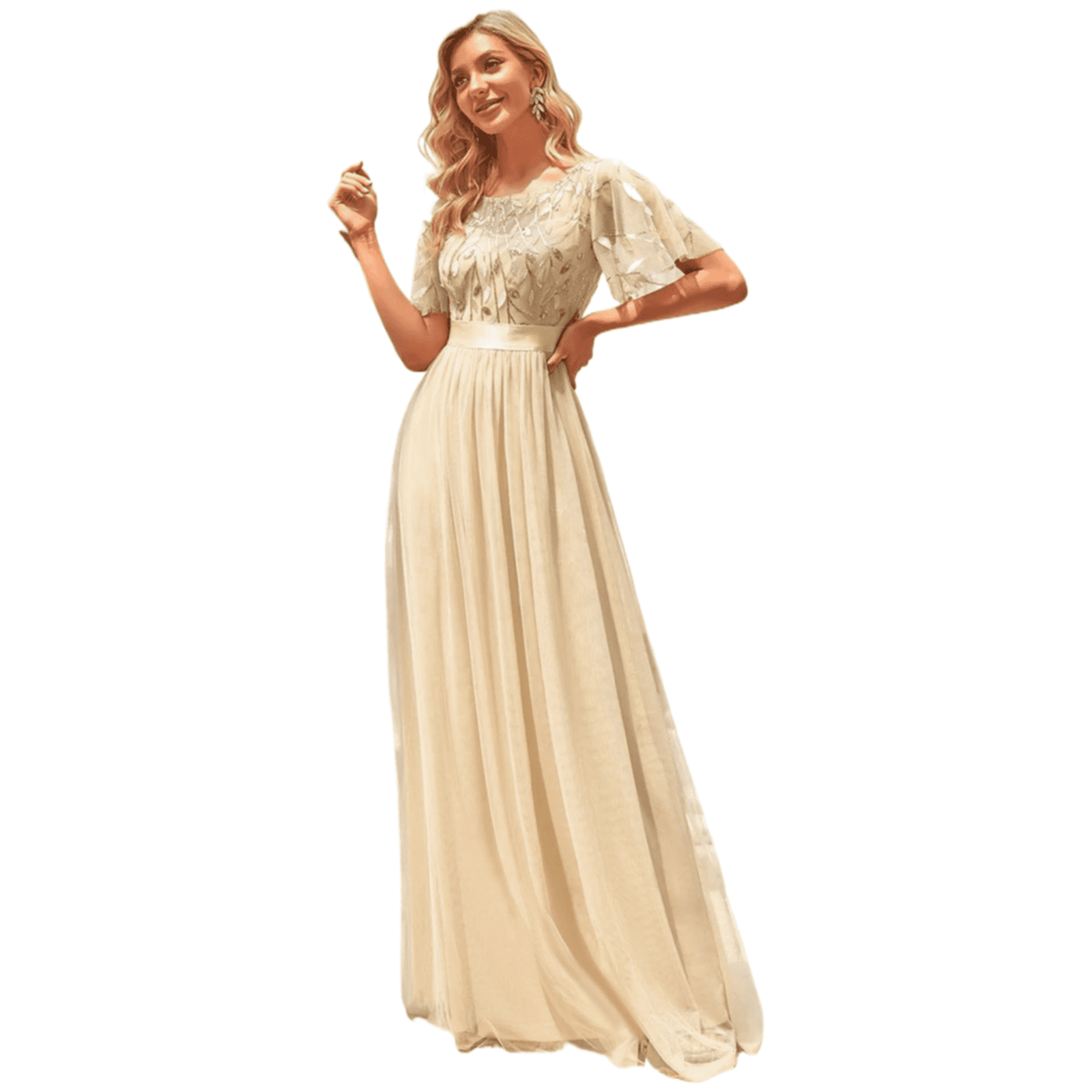 AURA Womens Lace Maxi Dress High Neck Short Sleeve A Line Elegant Choir ...