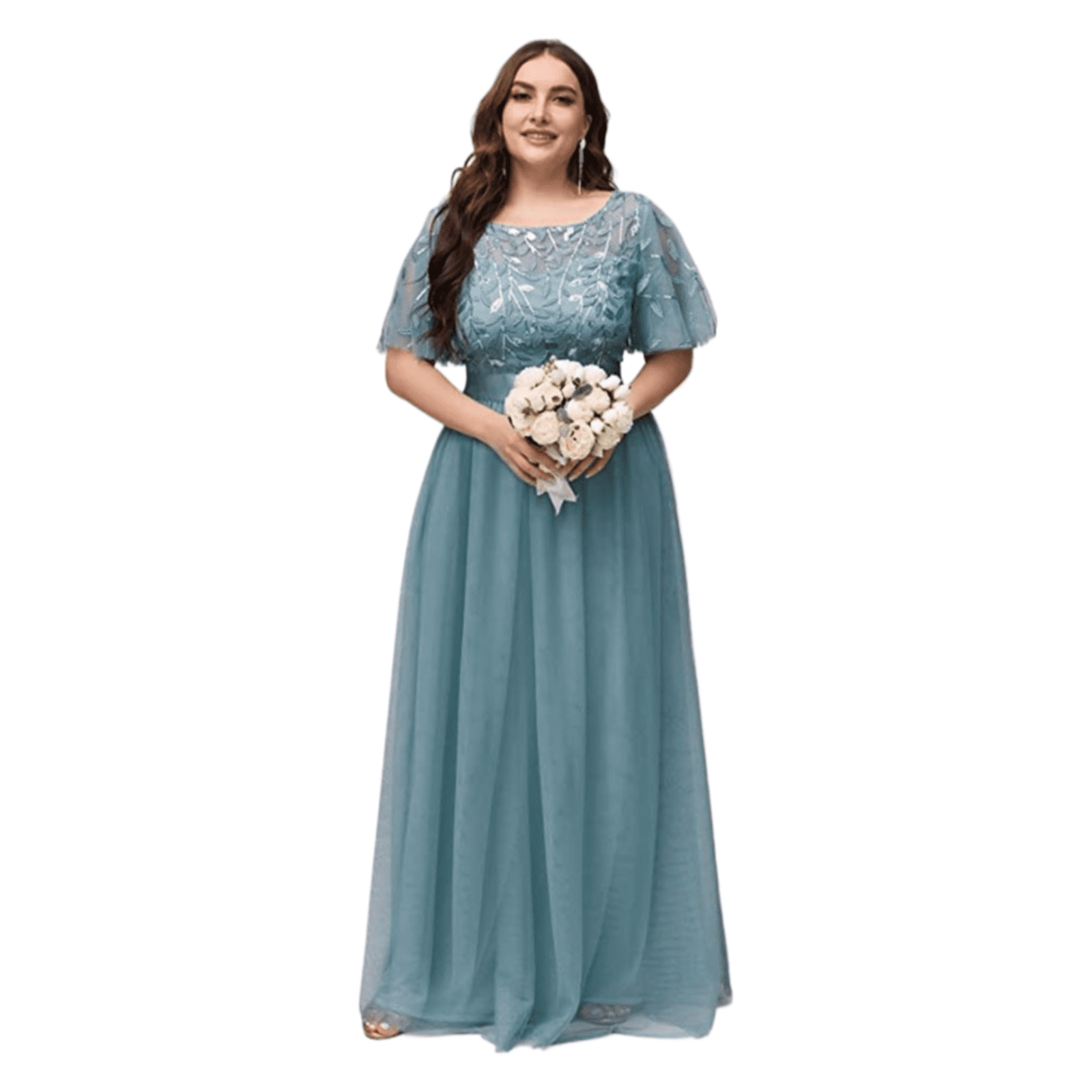 AURA Womens Lace Maxi Dress High Neck Short Sleeve A Line Elegant Choir ...