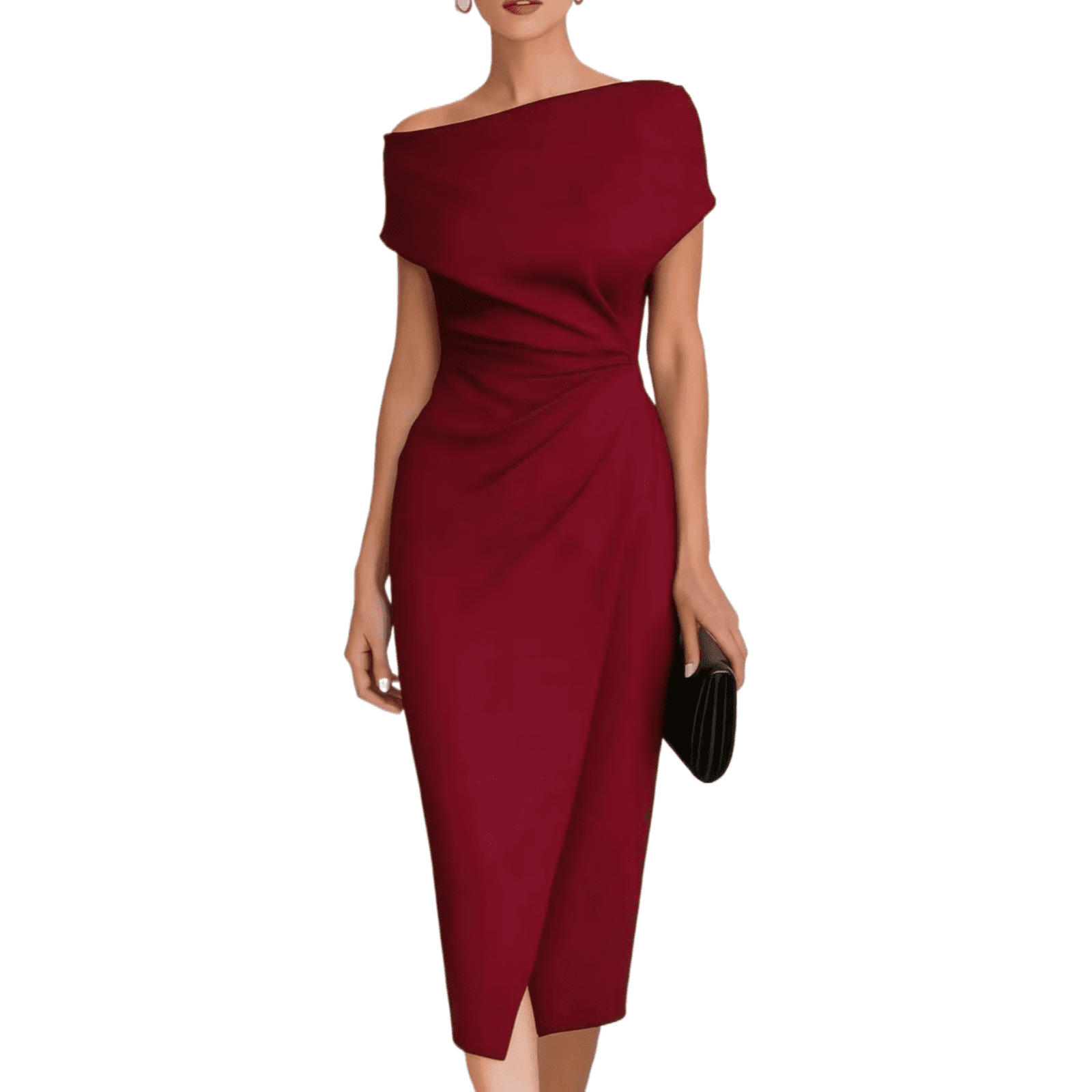 AURA Womens One Shoulder Maxi Dress Pleated Waist Cinching Slit Evening ...