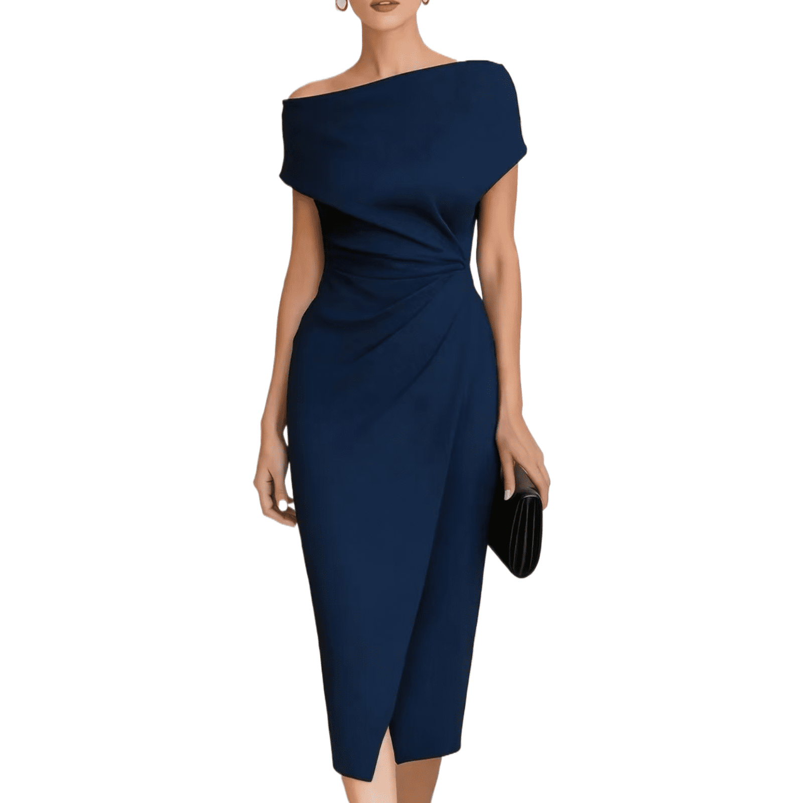AURA Womens One Shoulder Maxi Dress Pleated Waist Cinching Slit Evening ...