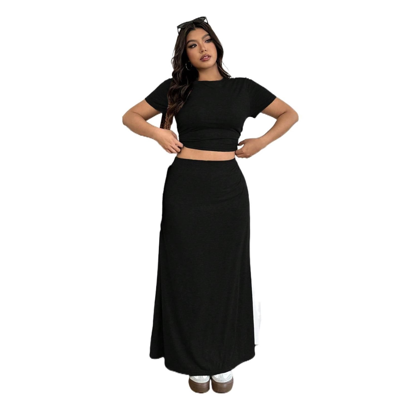 AURA Womens Skirt Set Sleeveless T Shirt Top And Long Fishtail Skirt ...