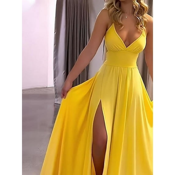 [ AURABOHO ] Women's Plain Criss Cross Backless Split Thigh Cami Dress ...