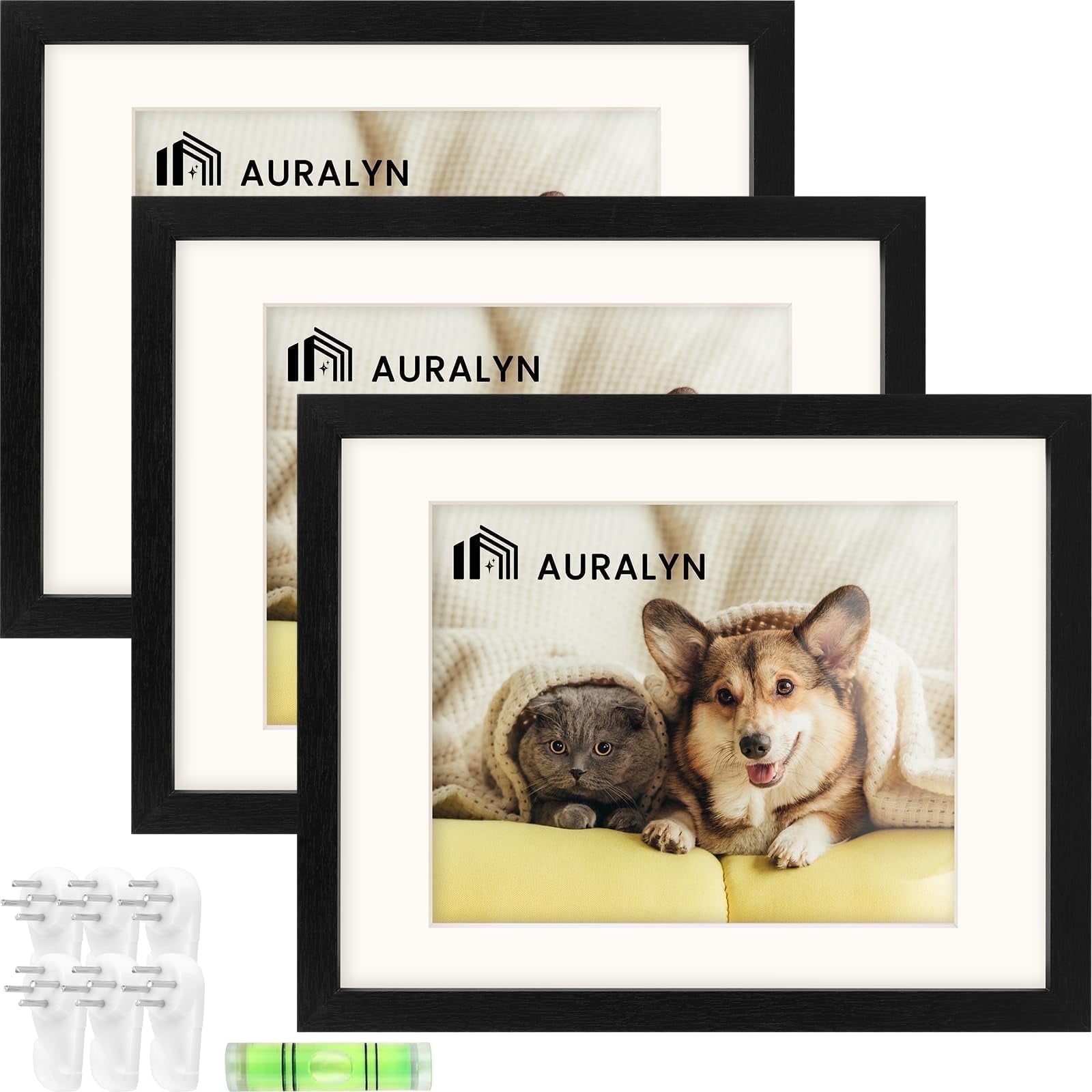 AURALYN 11x14 Picture Frame Set of 3 – Fits 8x10 with Mat or 11x14 ...