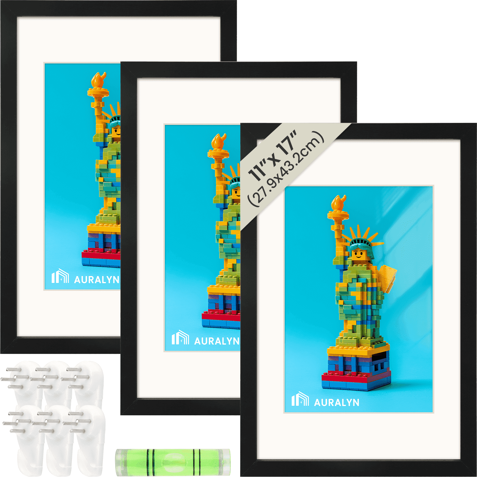 AURALYN 11x17 Picture Frames Set of 3 – Fits 8x12 with Mat or 11x17 ...