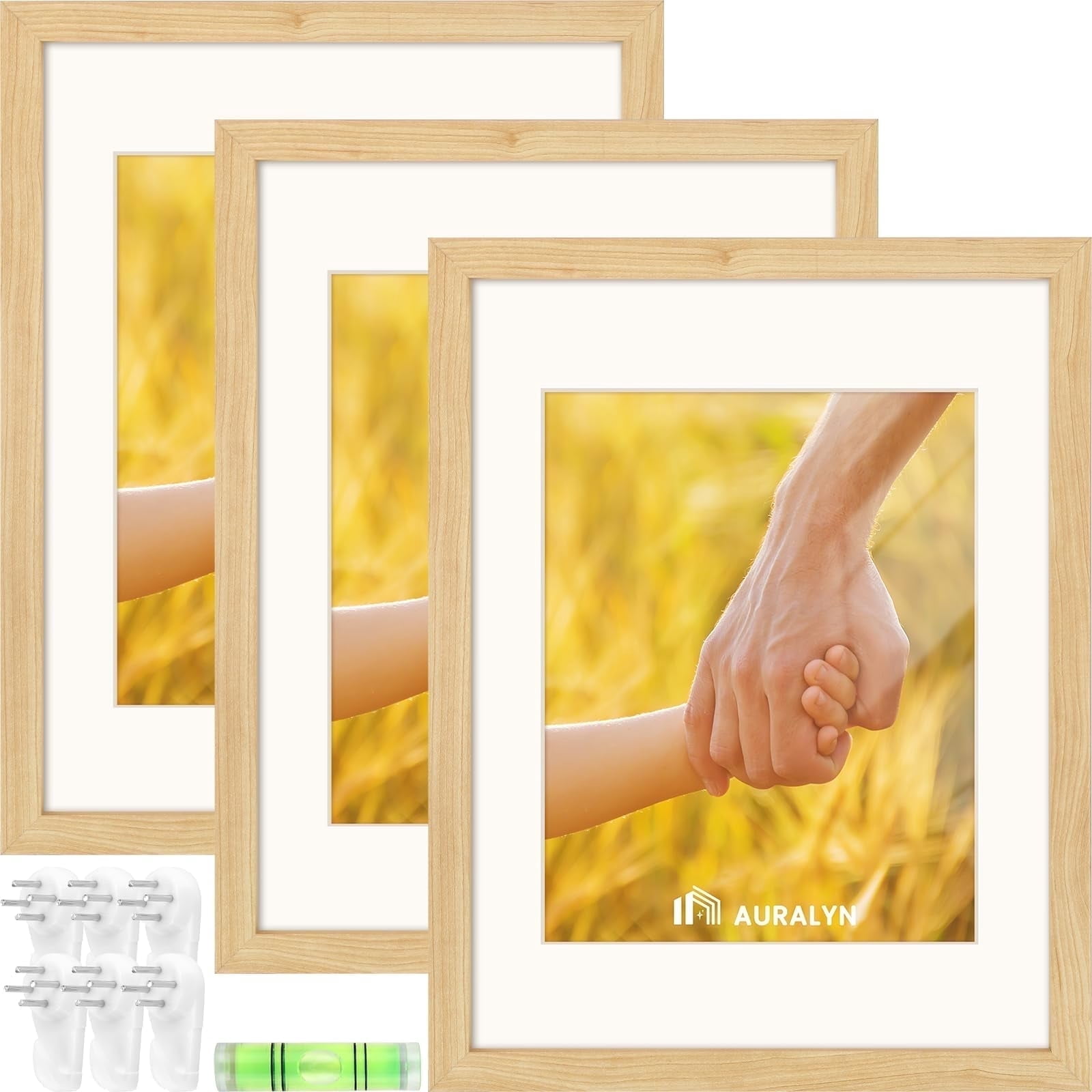 AURALYN 12x16 Picture Frame Set of 3 – Fits 8.5x11 with Mat or 12x16 ...