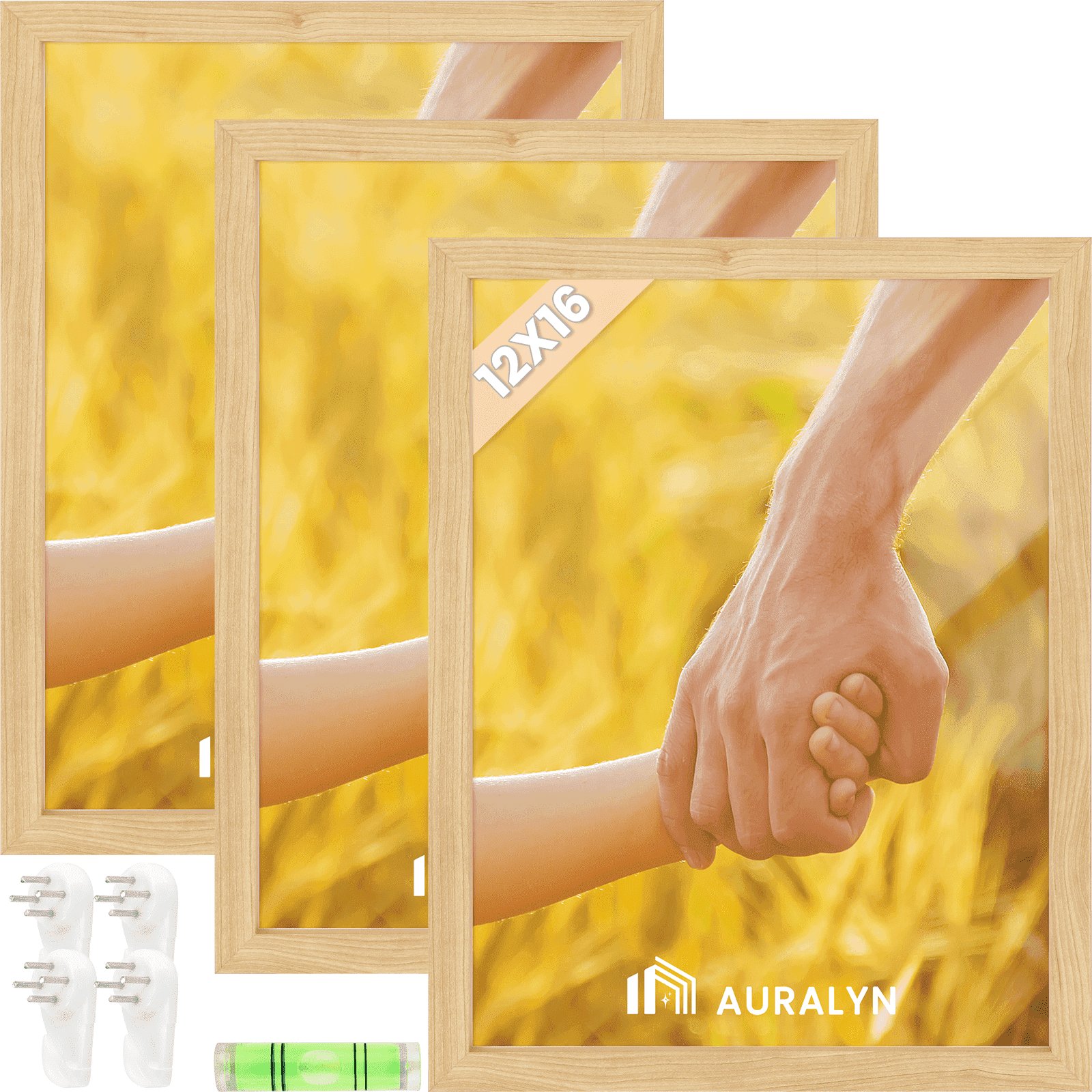 AURALYN 12x16 Picture Frame Set of 3 – Wood Grain, Finger-Friendly ...