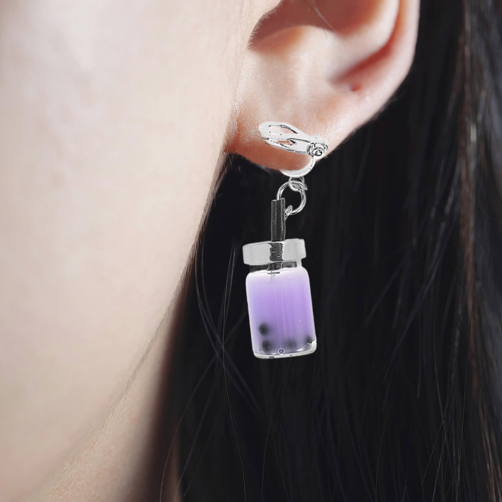 AURARMLET 1 Set Clip On Earring Bubble Tea Shape Milk Tea Cup for Women ...