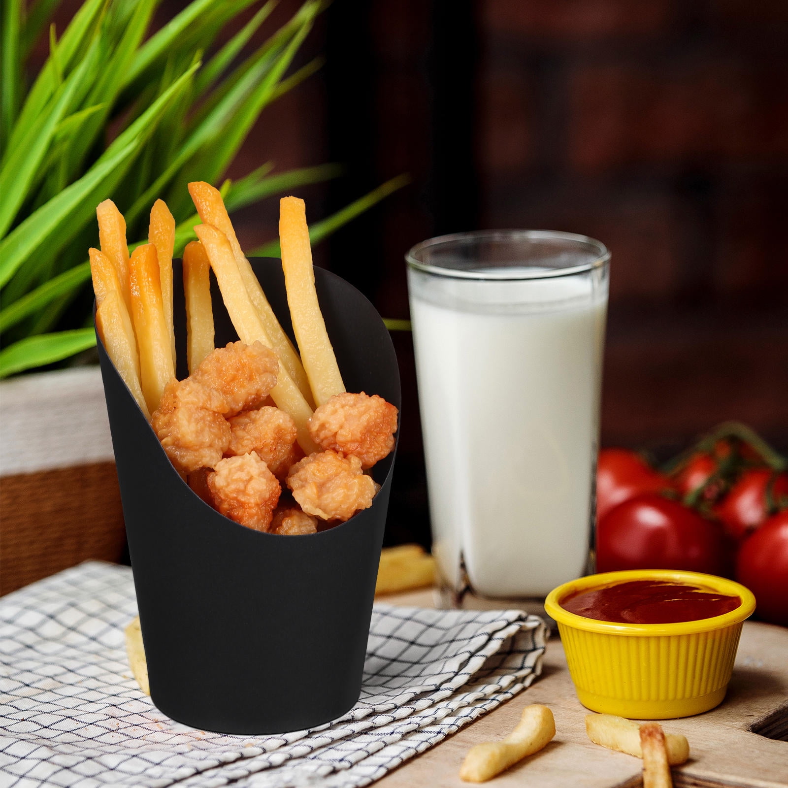 AURARMLET 100Pcs Black Paper Snack Containers Disposable French Fries ...