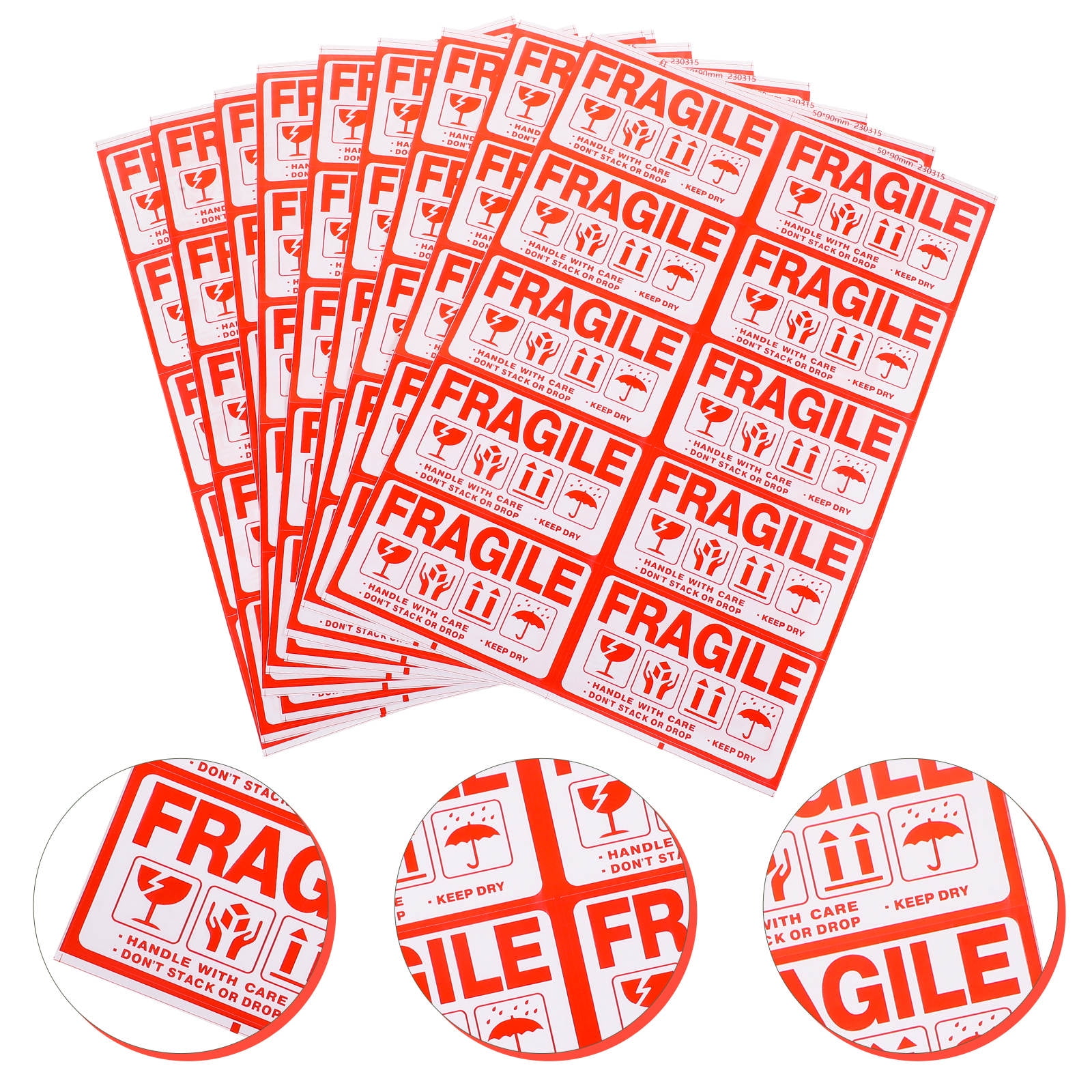 AURARMLET 100Pcs Self Adhesive Fragile Warning Stickers for Careful ...