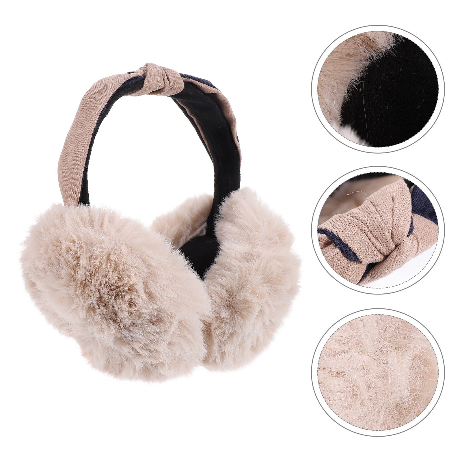 AURARMLET 1Set Earmuff Beige Apricot Two Tone Combination Fluffy Fuzzy ...
