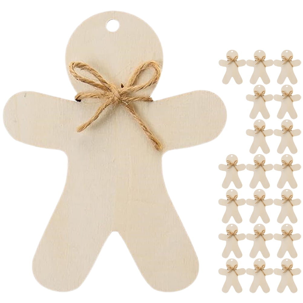 AURARMLET 20 Sets Gingerbread Man Ornaments Blank Wooden Cutouts For ...