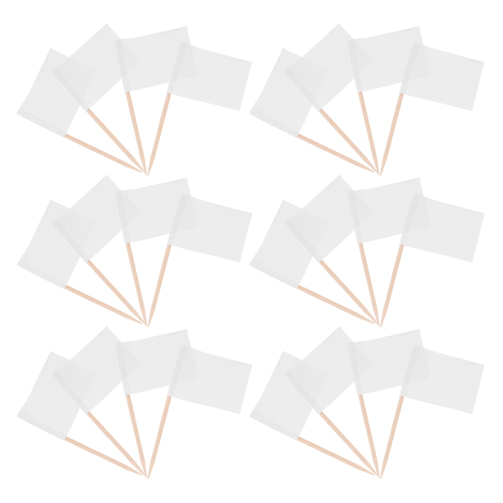 AURARMLET 200Pcs Birthday Cake Flag Toppers White Paper Wood Party ...