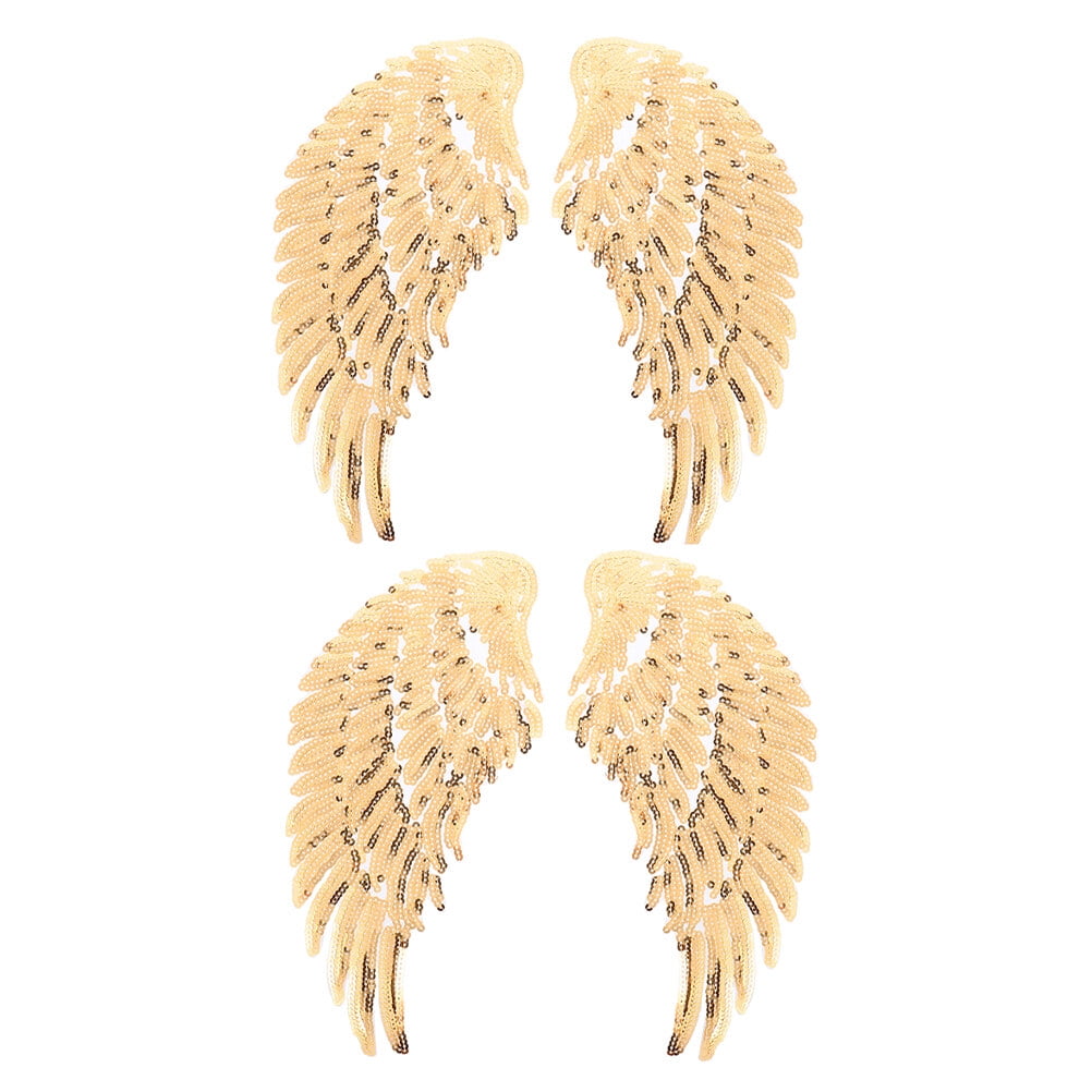 AURARMLET 2Pairs Iron-on Style Applique Golden Sequin Wings for ...