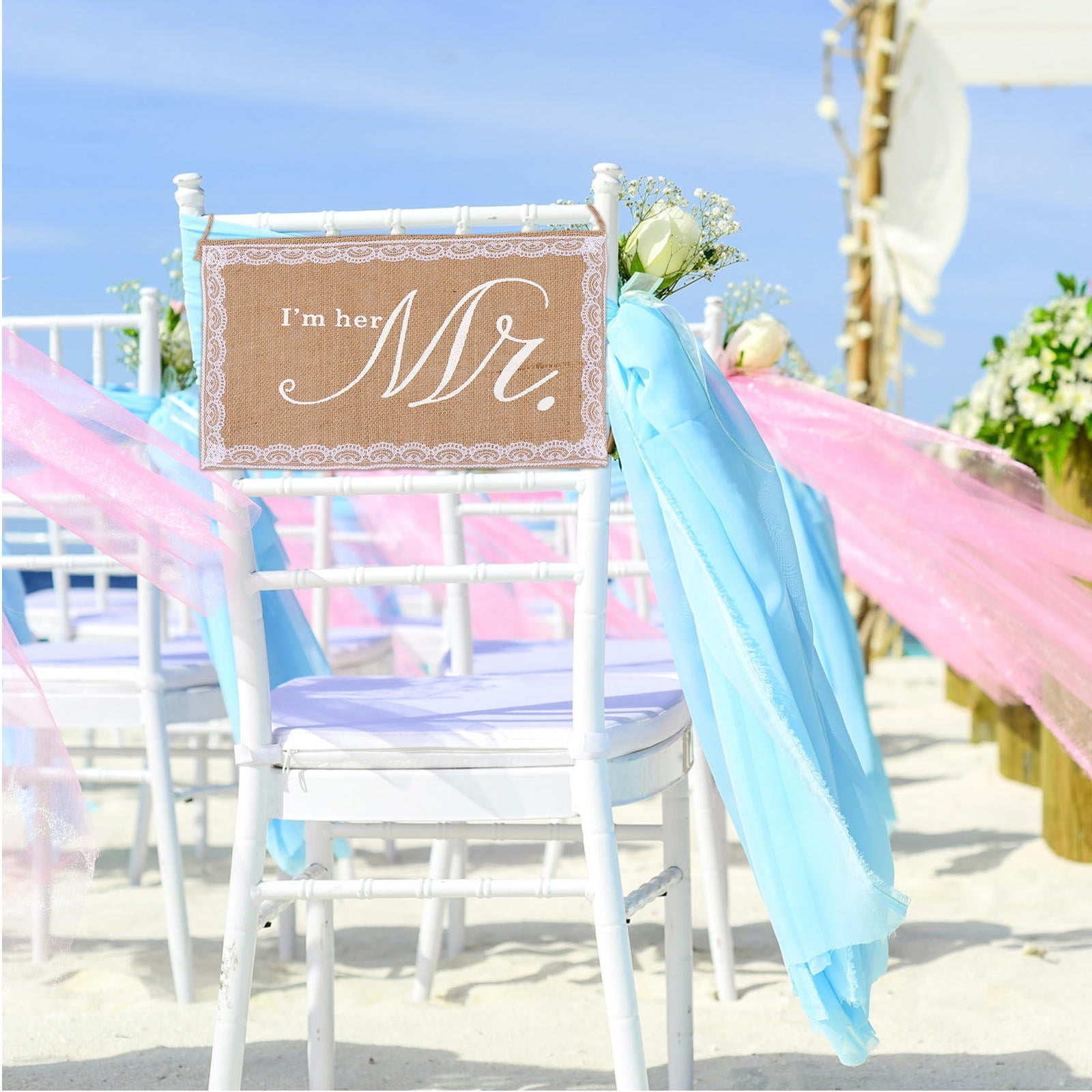 AURARMLET 2Pcs Chair Banner Multi Color Vintage Rustic Linen Banners ...