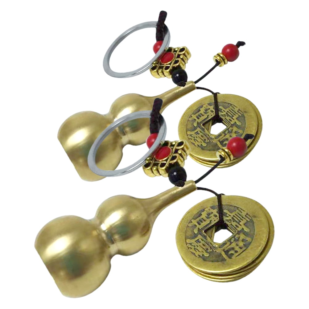 AURARMLET 2Pcs Key Chain Chinese Copper Gourd With Feng Shui Coins For ...