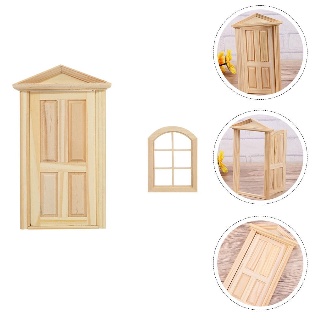 AURARMLET Pointed Arch Door Doll House Decor Beige Birch Wood 2 Pcs ...