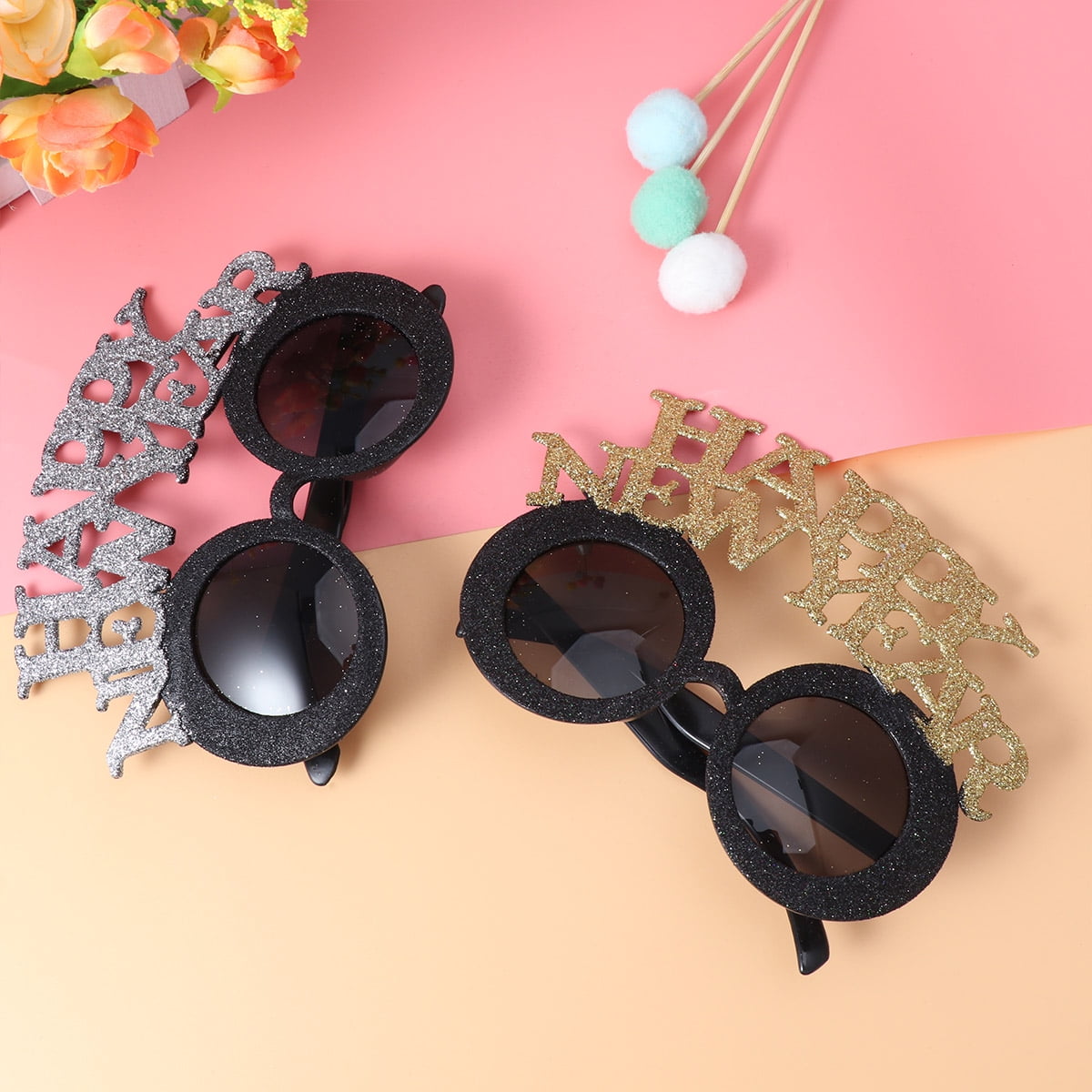 AURARMLET 2Pcs Photo Booth Props Eyeglasses in Golden Silver for ...