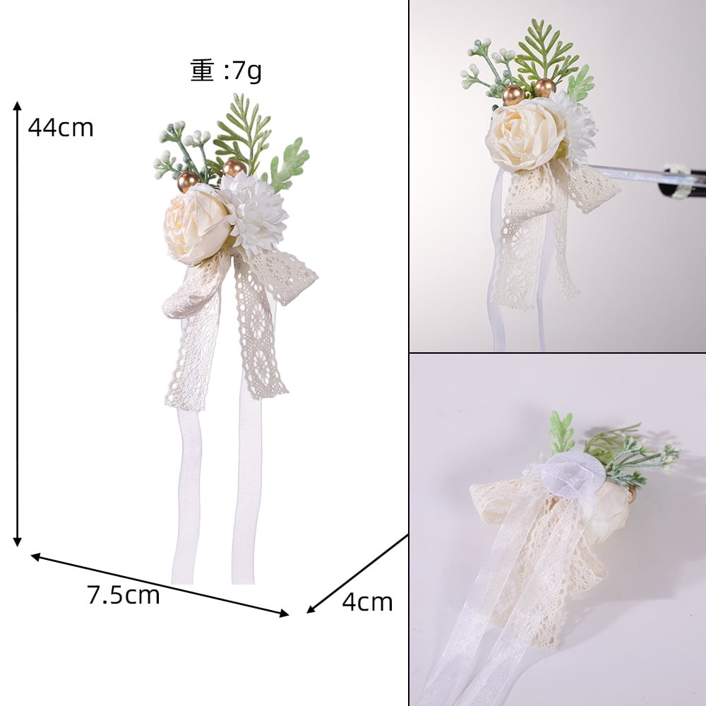 AURARMLET Artificial Flower Wrist Corsage White Bridal Elegant ...