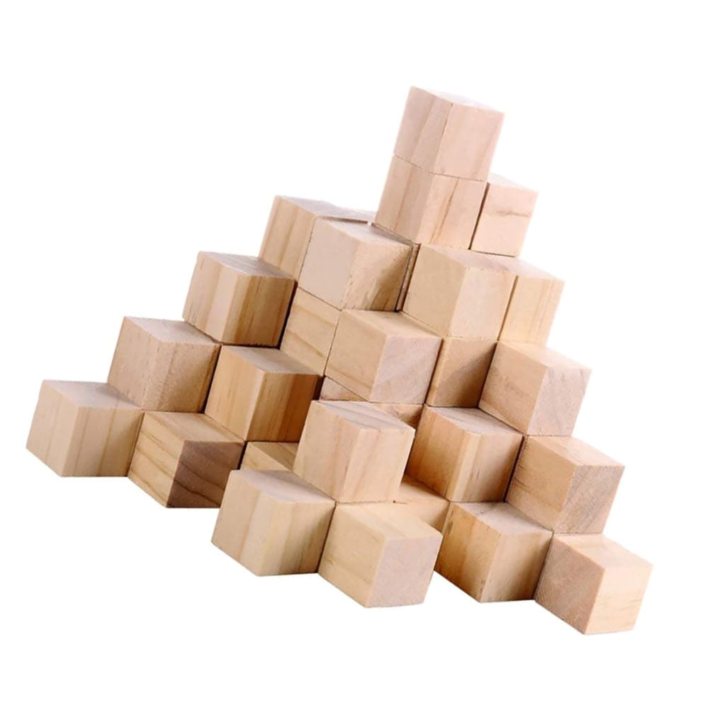 AURARMLET 50Pcs Unfinished Blocks Wooden Cubes for Children DIY ...