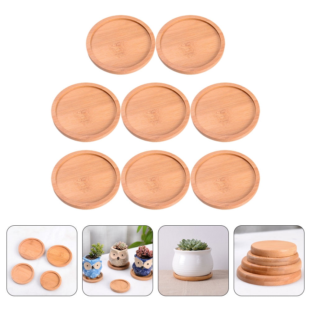 AURARMLET 8Pcs Pot Plates for Plants Bamboo Round Design for Gardeners ...