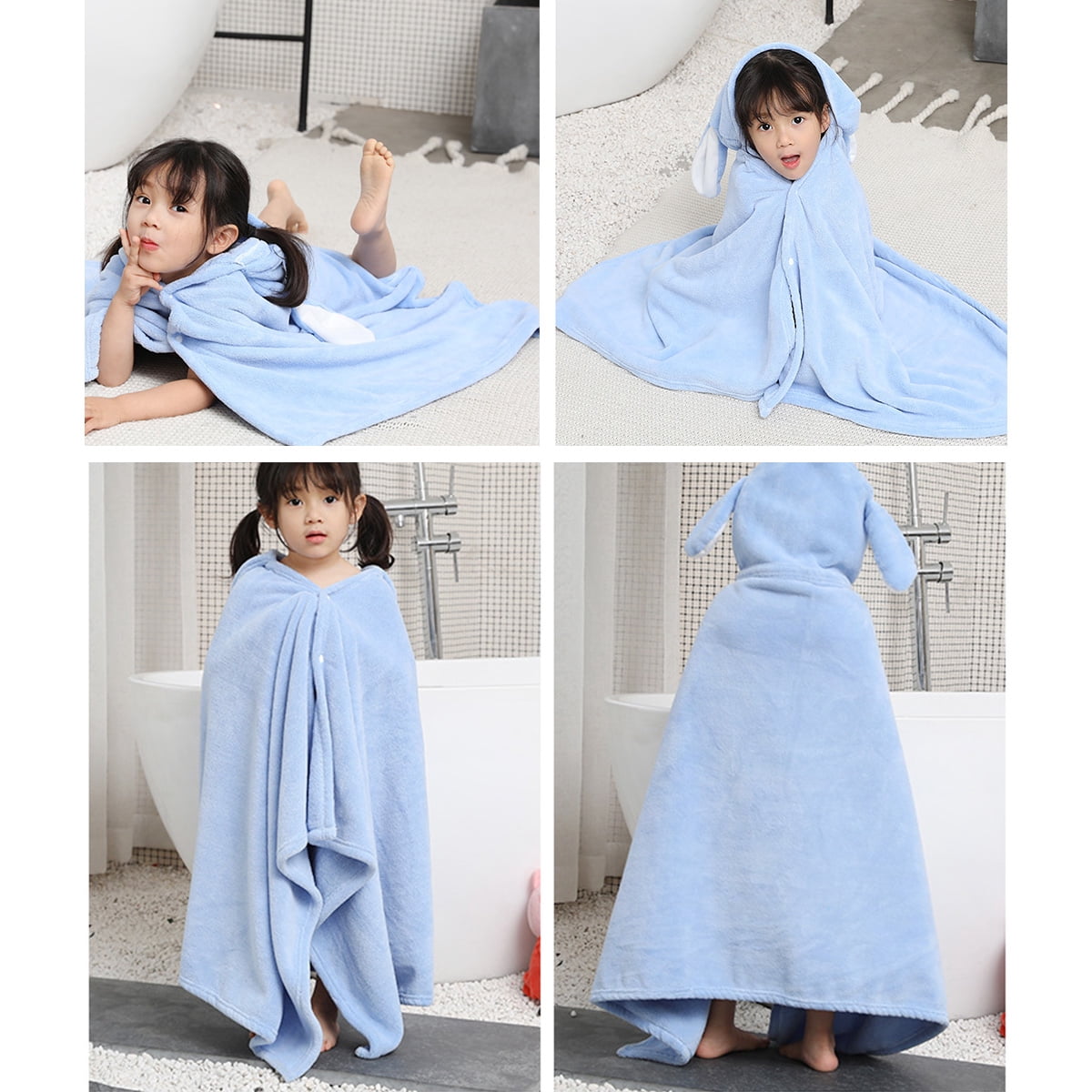 AURARMLET Cartoon Kids Hooded Bath Towel Coral Fleece Blue Dry ...